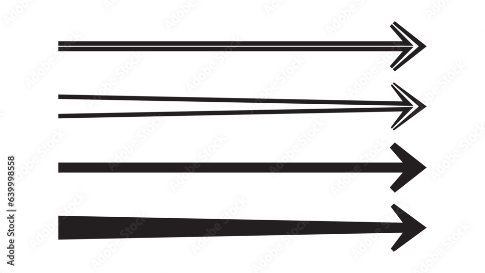 Black long straight arrow line with cursor element. Horizontal thin ...