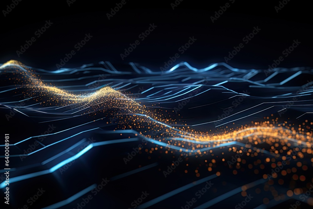 3d rendering of abstract technology digital particles. Network connection structure. Big data ...
