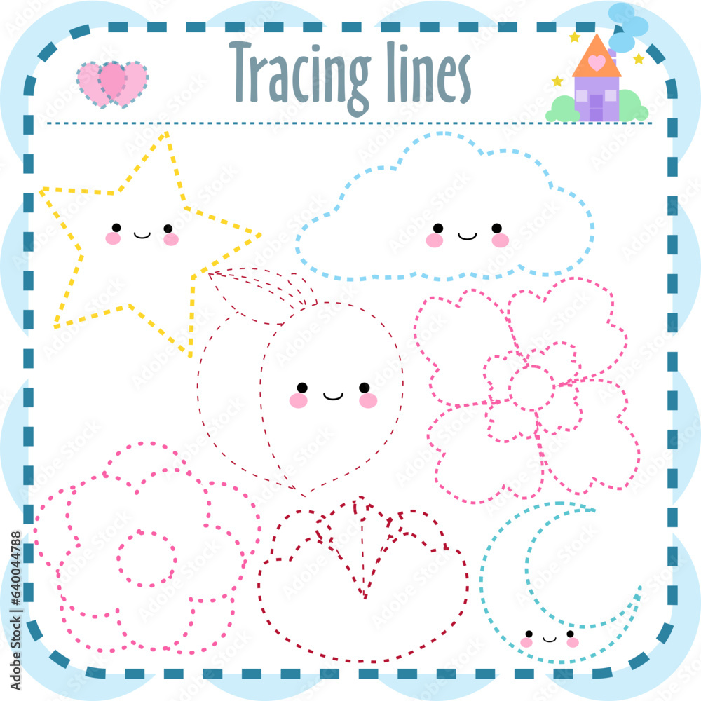 Trace line worksheet for kids. Basic writing. Working pages for ...