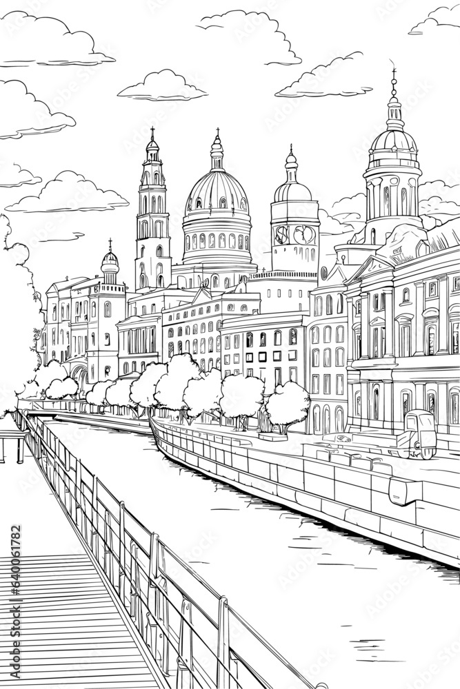 europe landmarks coloring page
