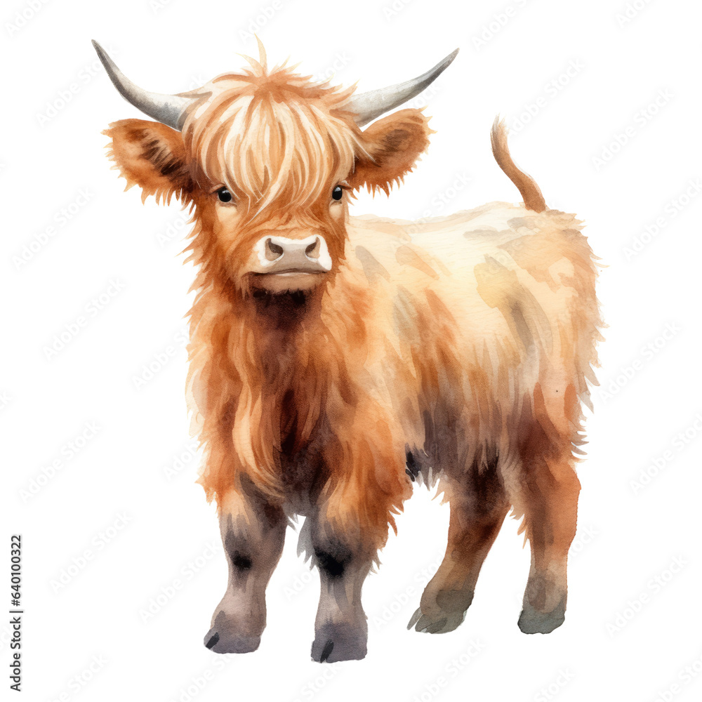 Baby highland cow watercolor clipart on transparent background ...