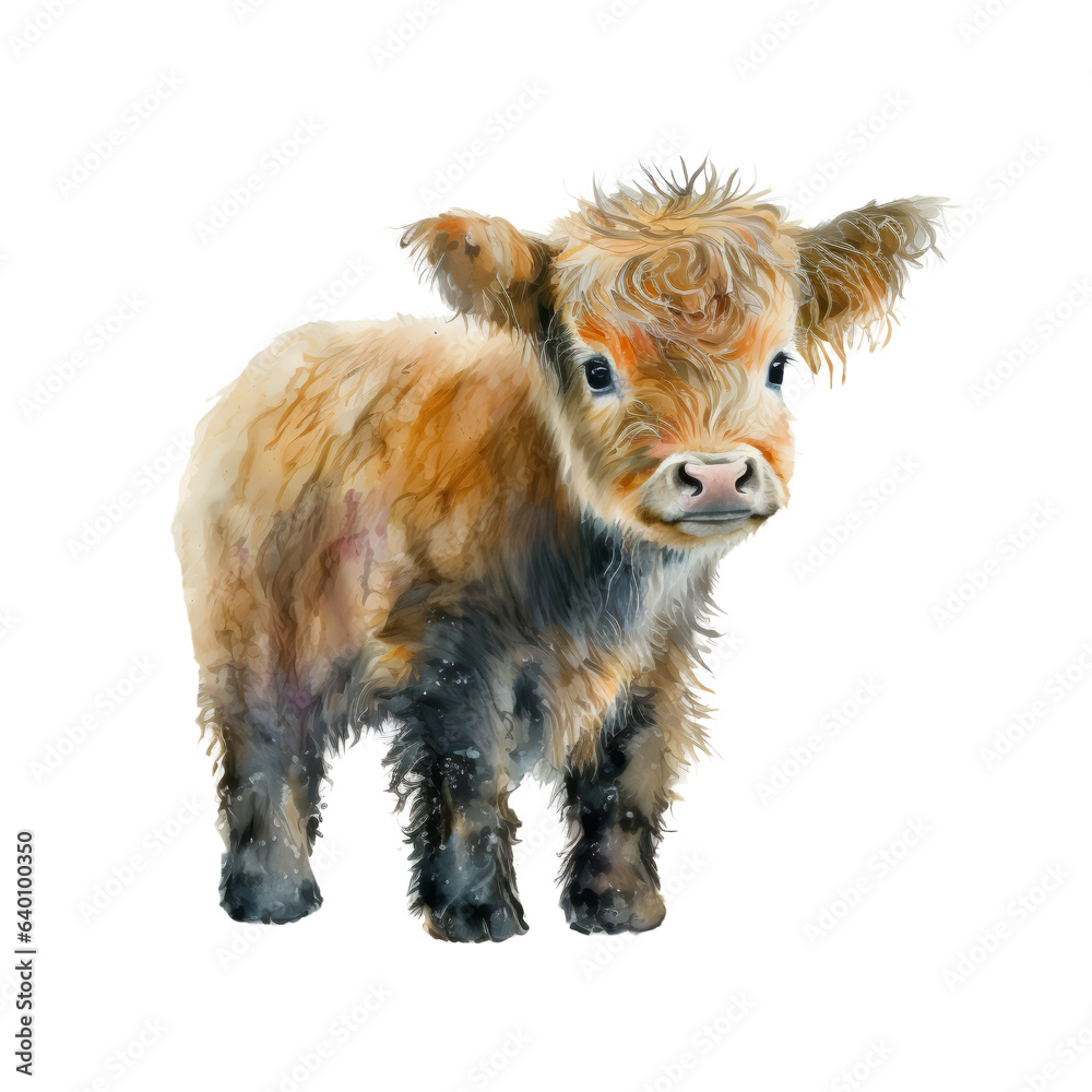 Baby highland cow watercolor clipart on transparent background ...
