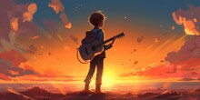 Man & Boy Singing Sunset Free Stock Photo - Public Domain Pictures