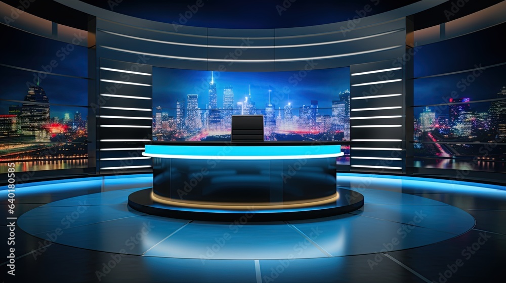 Tv Studio interior for news broadcasting. Empty space for placement ...
