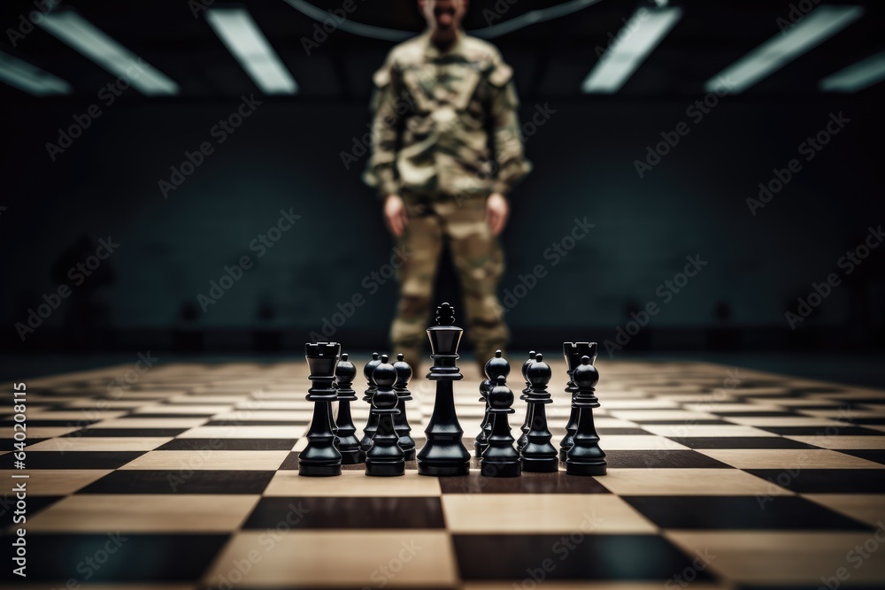 Soldier Standing on a Chess Board Behind Wooden Chess Pieces - Tactics ...
