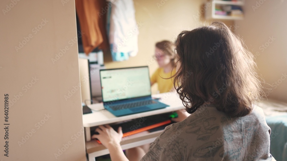 students sit and work at computers. modern business concept of training ...