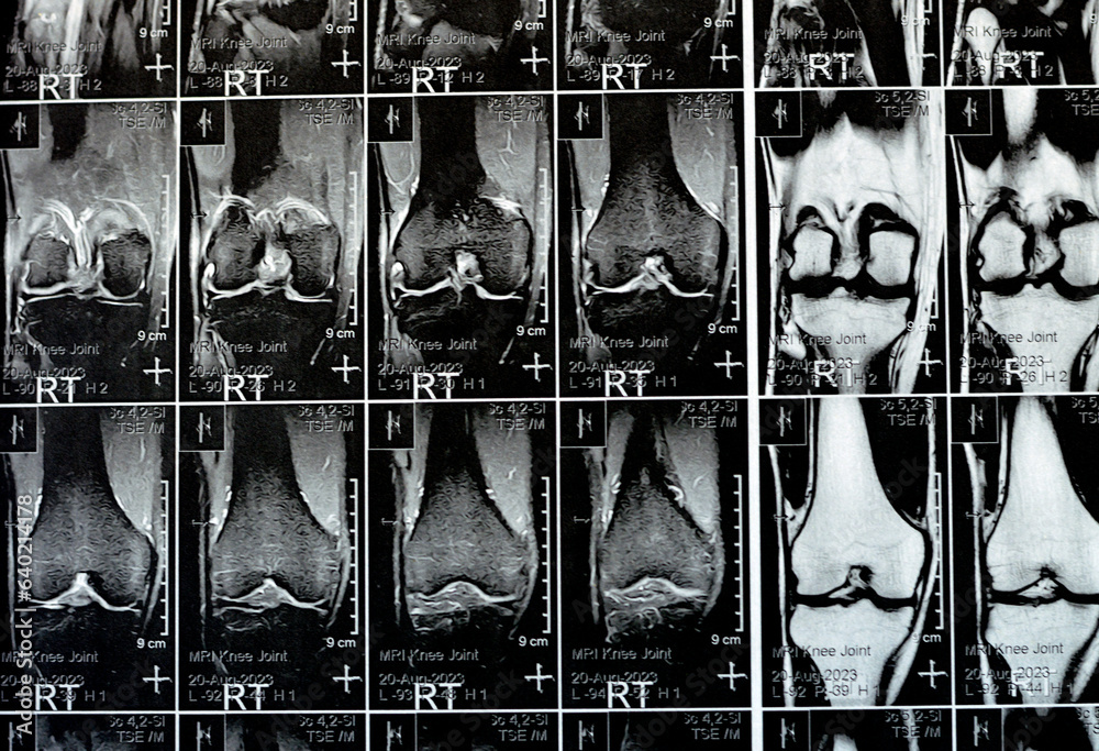 Photo Stock MRI of the right knee showing mild joint effusion, with ...