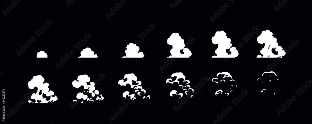 Dust explosion 2d cartoon animation. Smoke animated sprite sheet. fire ...