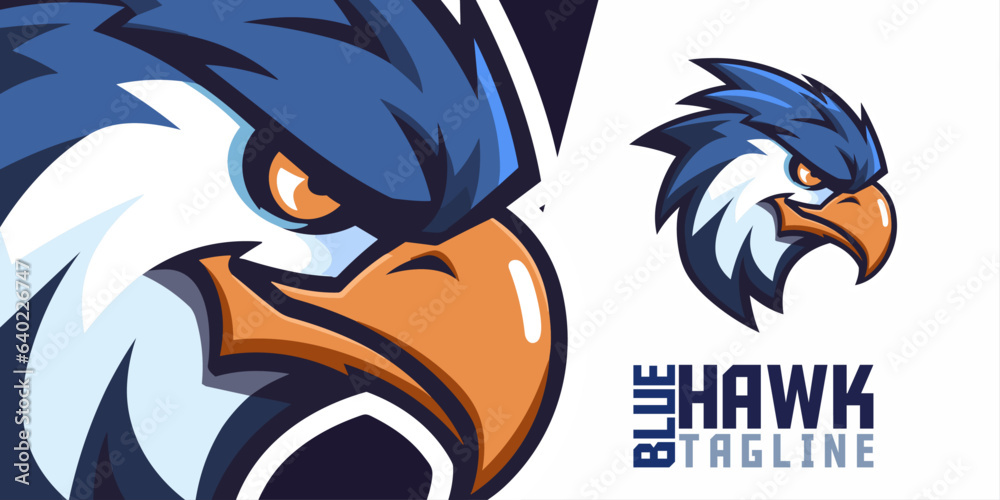 Sporty Avian Heraldry: Illustrated Blue Hawk, Eagle, Falcon Logos for ...