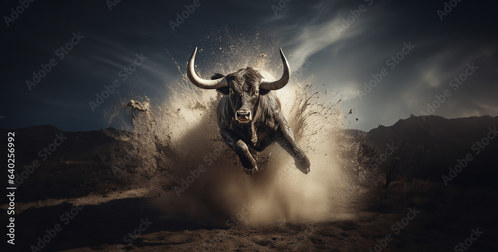 wild bull bucking a bucket hd wallpaper Stock Photo | Adobe Stock