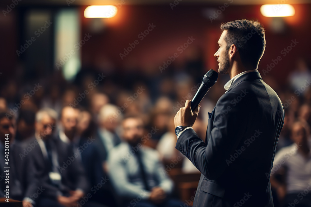 Captivating Public Address Speaker Engaging the Audience on Stage ...