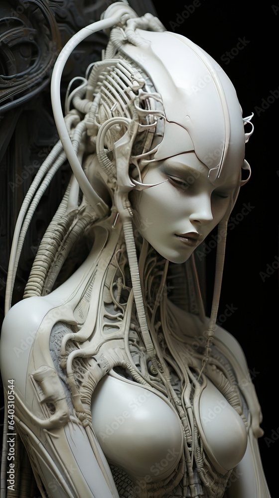 Beautiful white alien female robot, UFO. Generative AI Stock ...