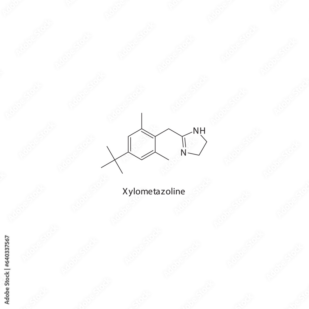 Xylometazoline flat skeletal molecular structure α1 agonist drug used ...