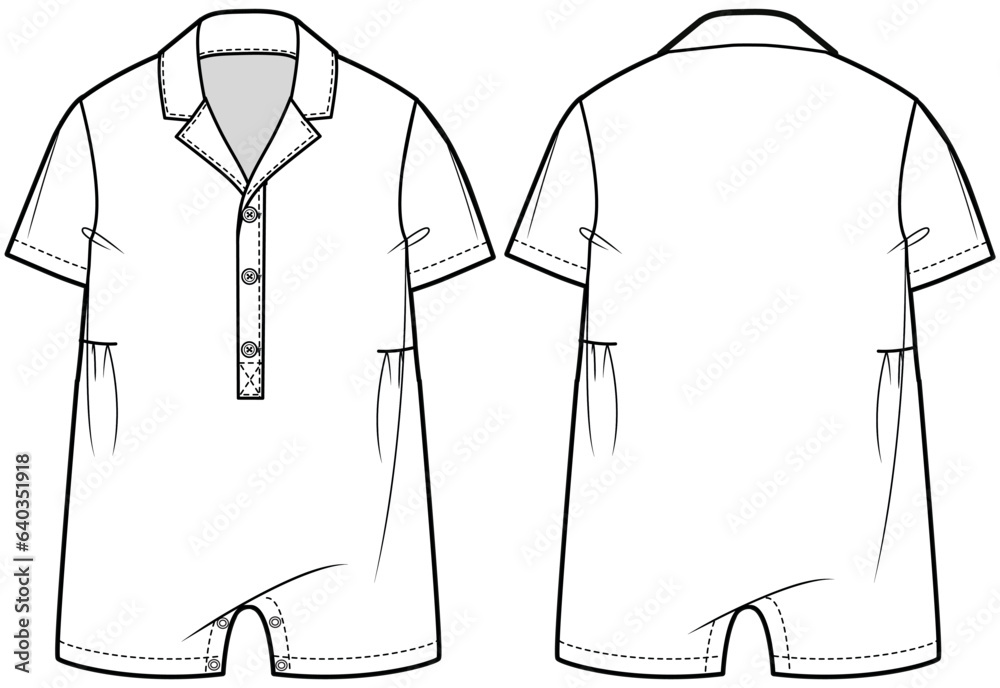 baby playsuit short sleeve romper flat sketch vector illustration ...