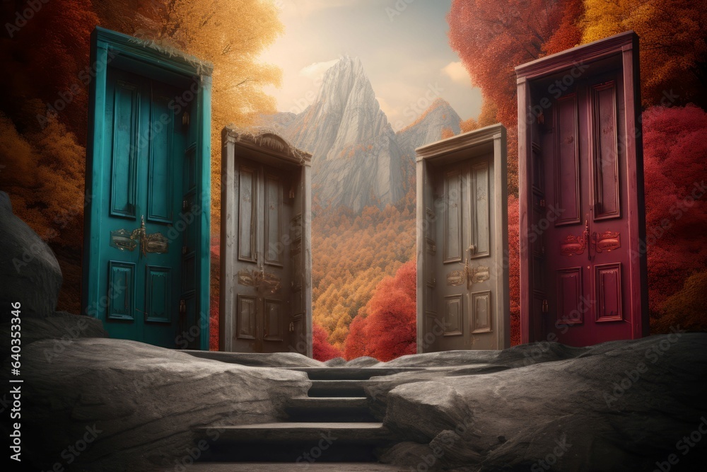 Surreal doors choices. Generate Ai Stock Illustration | Adobe Stock