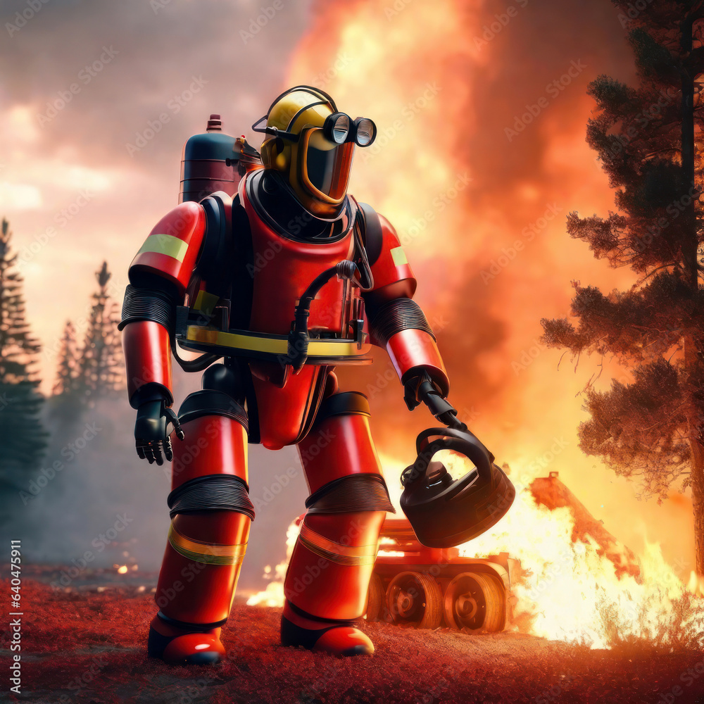 Intelligent AI robots extinguish forest fires in raging forest areas ...