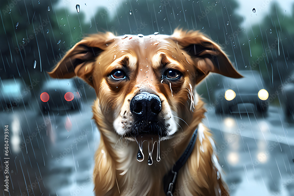 dog crying on a rainy day. Generative AI Stock Illustration | Adobe Stock