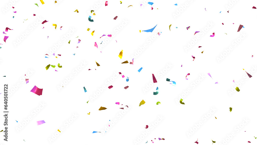 3d render of multicolored confetti falling on transparent background, anniversary, birthday or ...