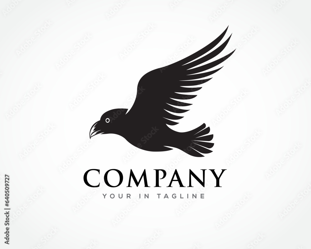 flying silhouette raven bird logo symbol design template illustration ...