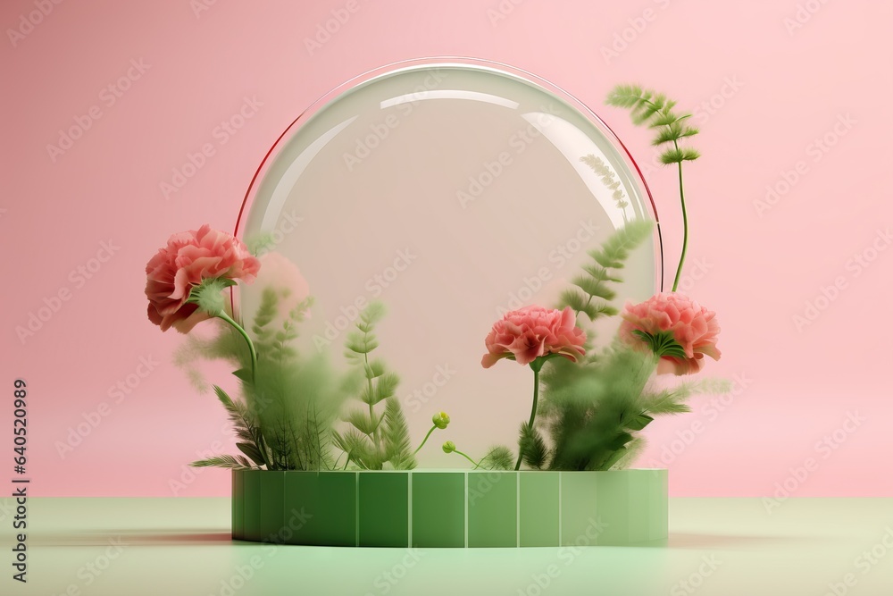 beautiful podium render glass flowers presentation pink beauty splay ...