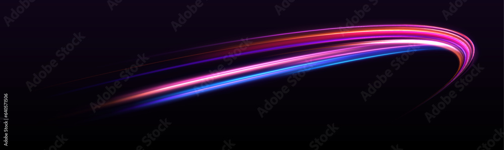 Neon swirls with light effect in the form of a spiral. Laser beams ...