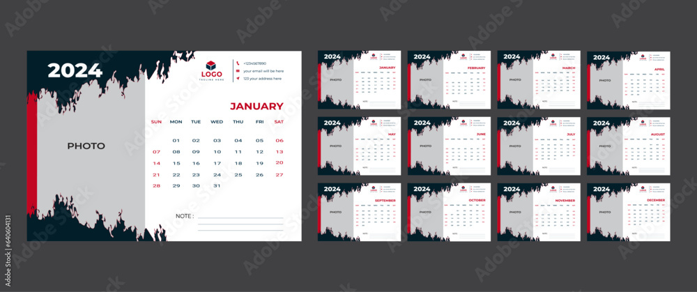 Monthly calendar template for 2024 year, Calendar 2024 week start ...