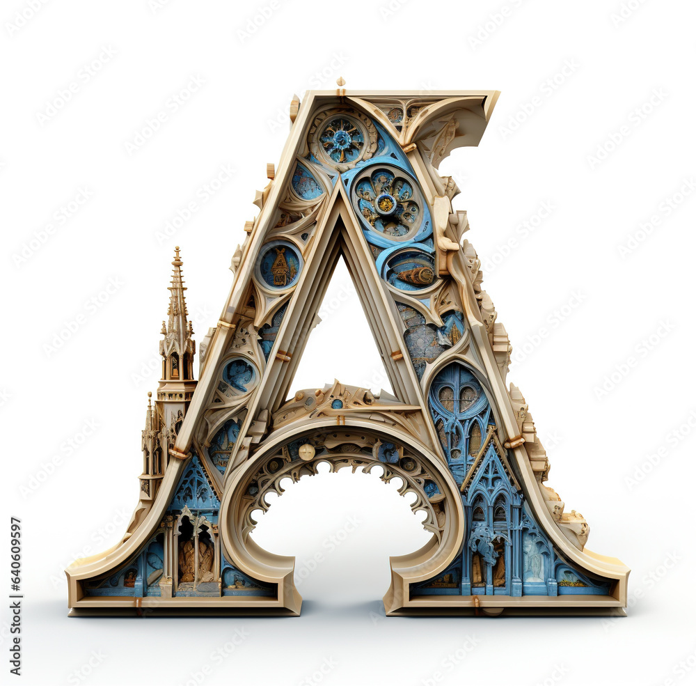 Gothic Cathedral-themed font, 3d render letter a surrounded by Rose ...