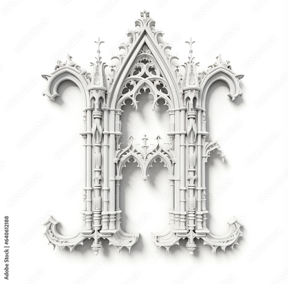 Gothic Cathedral-themed font, 3d render letter h surrounded by Chapel ...
