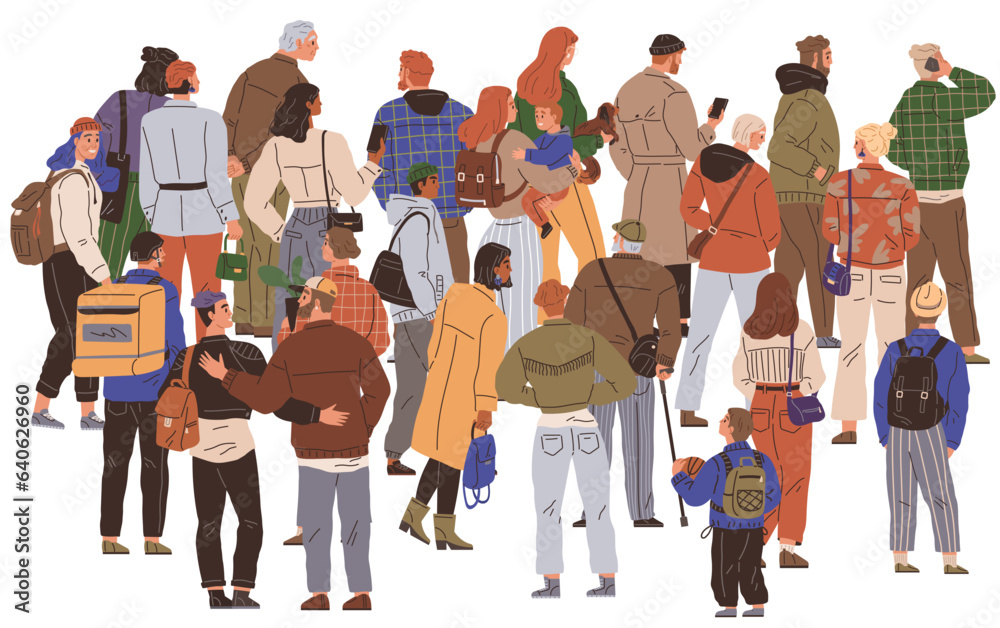 Big queue. Many multitude people. Vector illustration. The queue group ...
