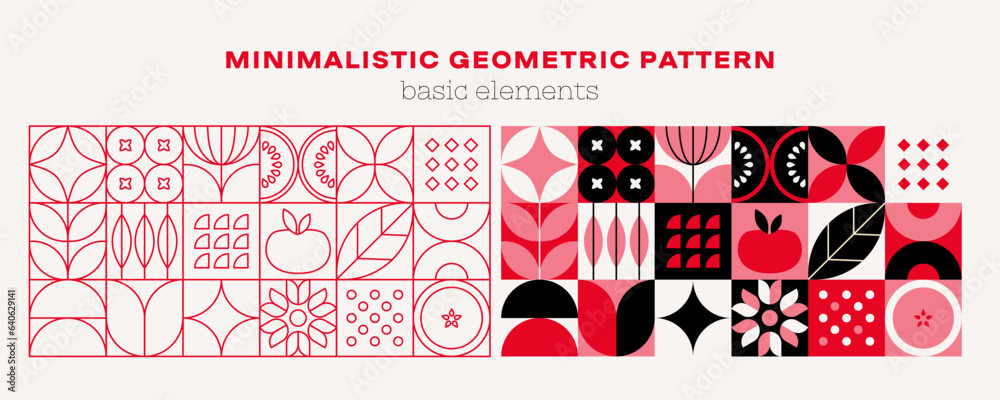 Geometric natural line pattern. Minimal flower fruit plant simple ...