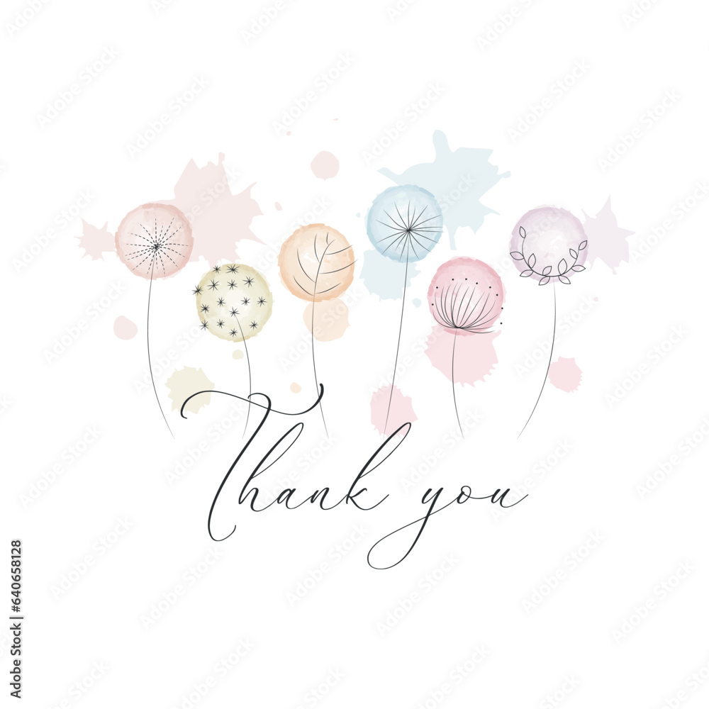 Thank you beautiful lettering and watercolor flowers on white ...