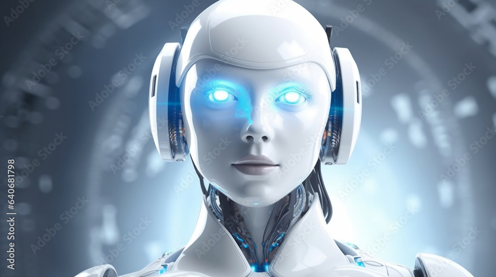 Artificial intelligence humanoid robot with headphone as an assistance ...