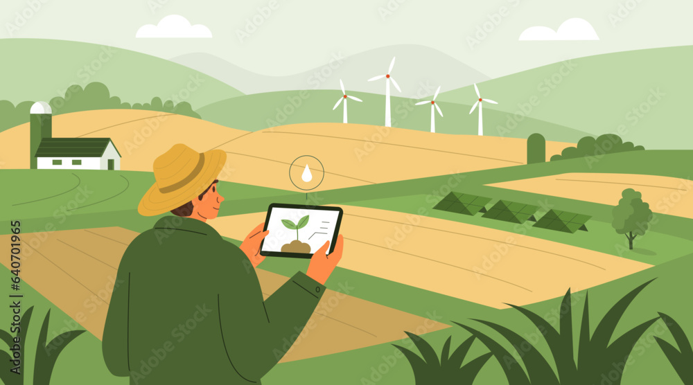 Sustainable agriculture concept. Farmer using green agricultural ...