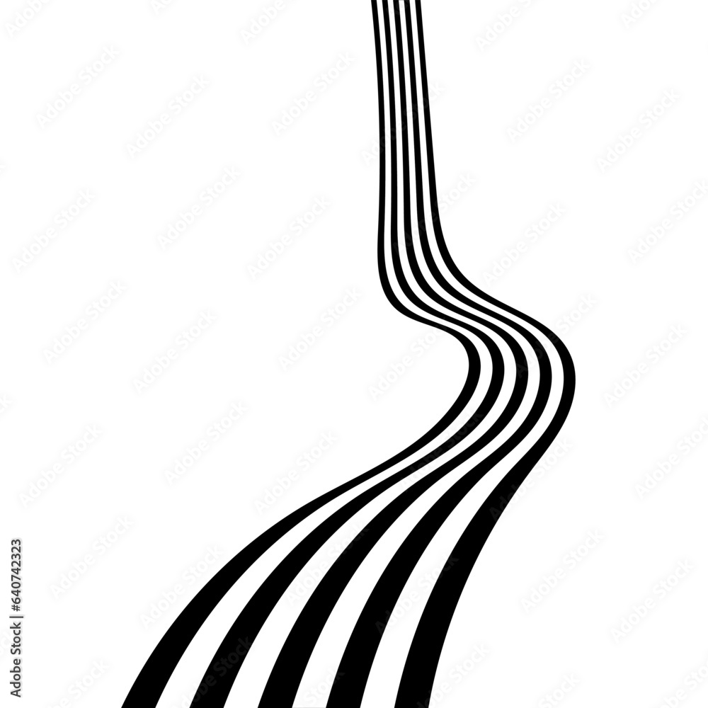 Black on white abstract perspective line stripes with 3d dimensional ...