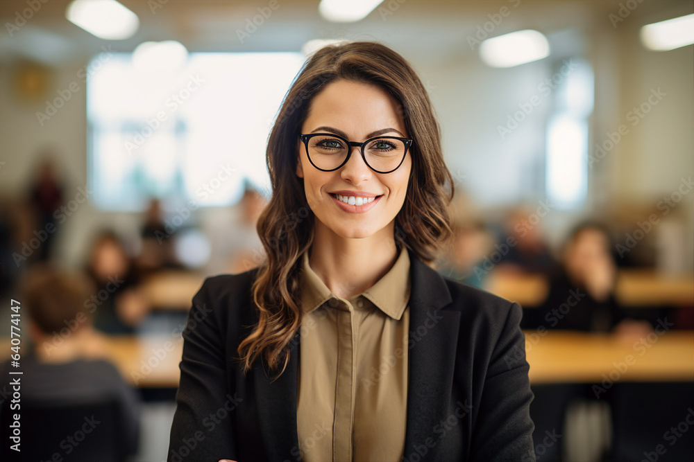 Стоковое фото «Generative AI photo of confident clever school teacher ...