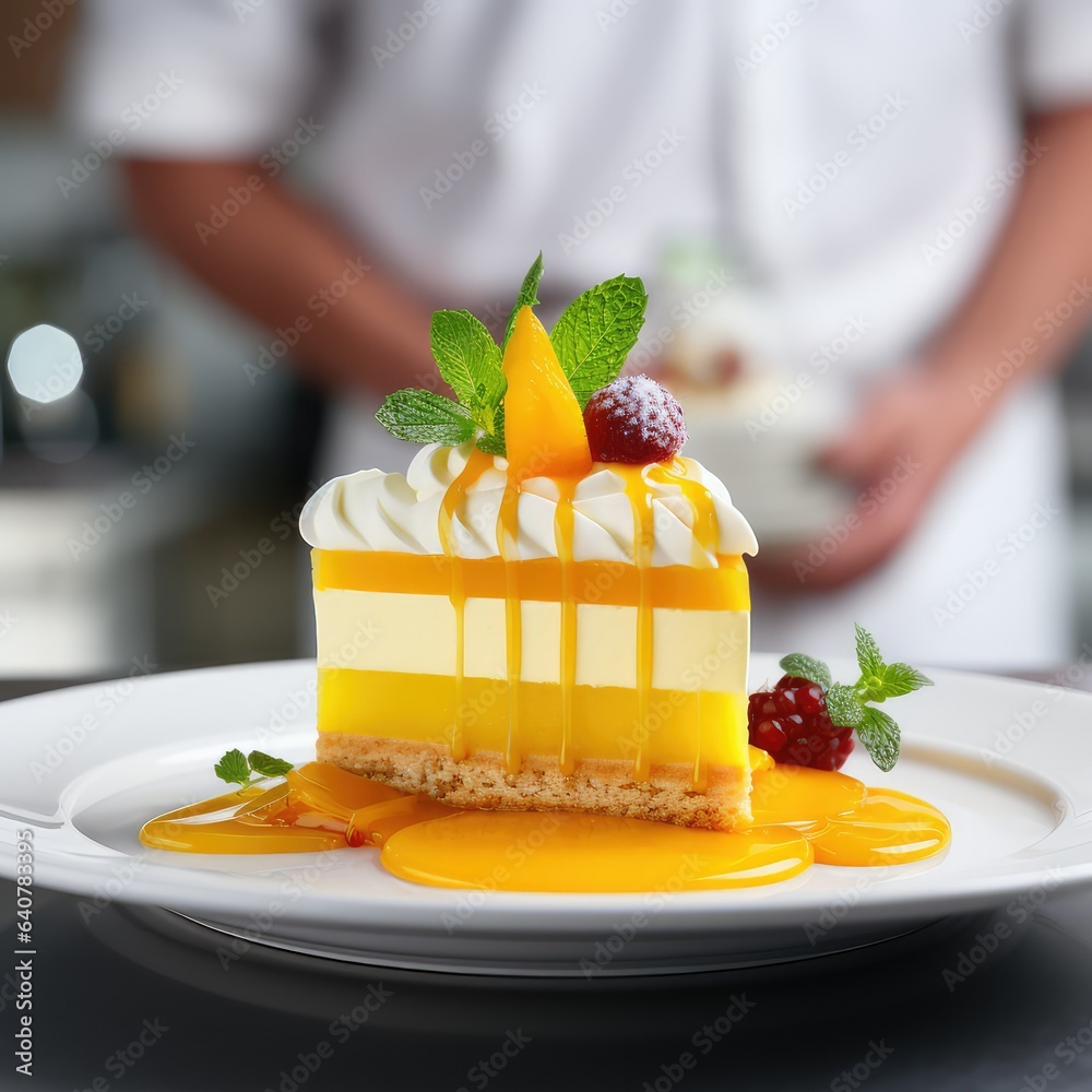 Cake with mango filling and classic sponge cake. cheese cream ...