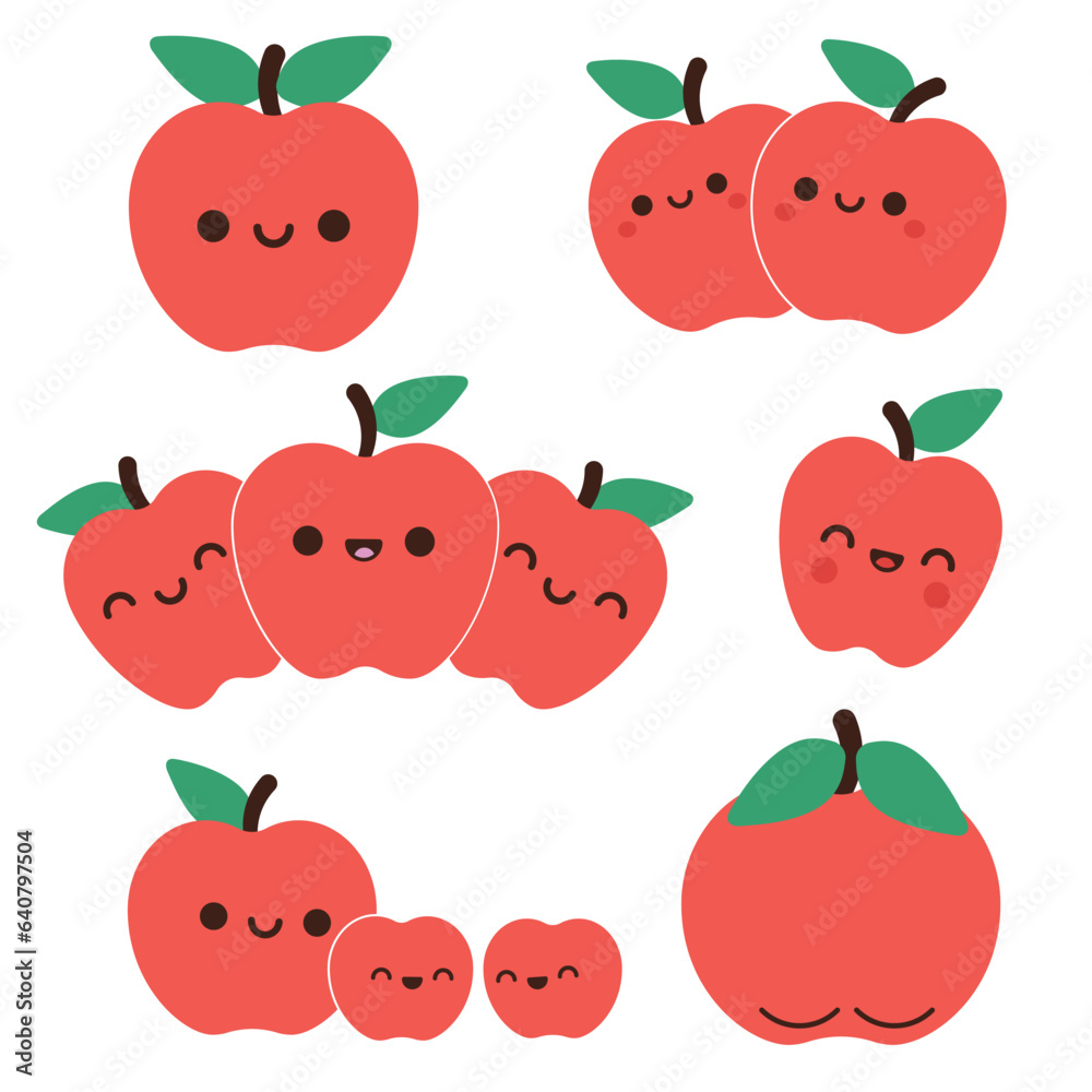 Happy apples set. Isolated vector illustration. Positive emotions ...