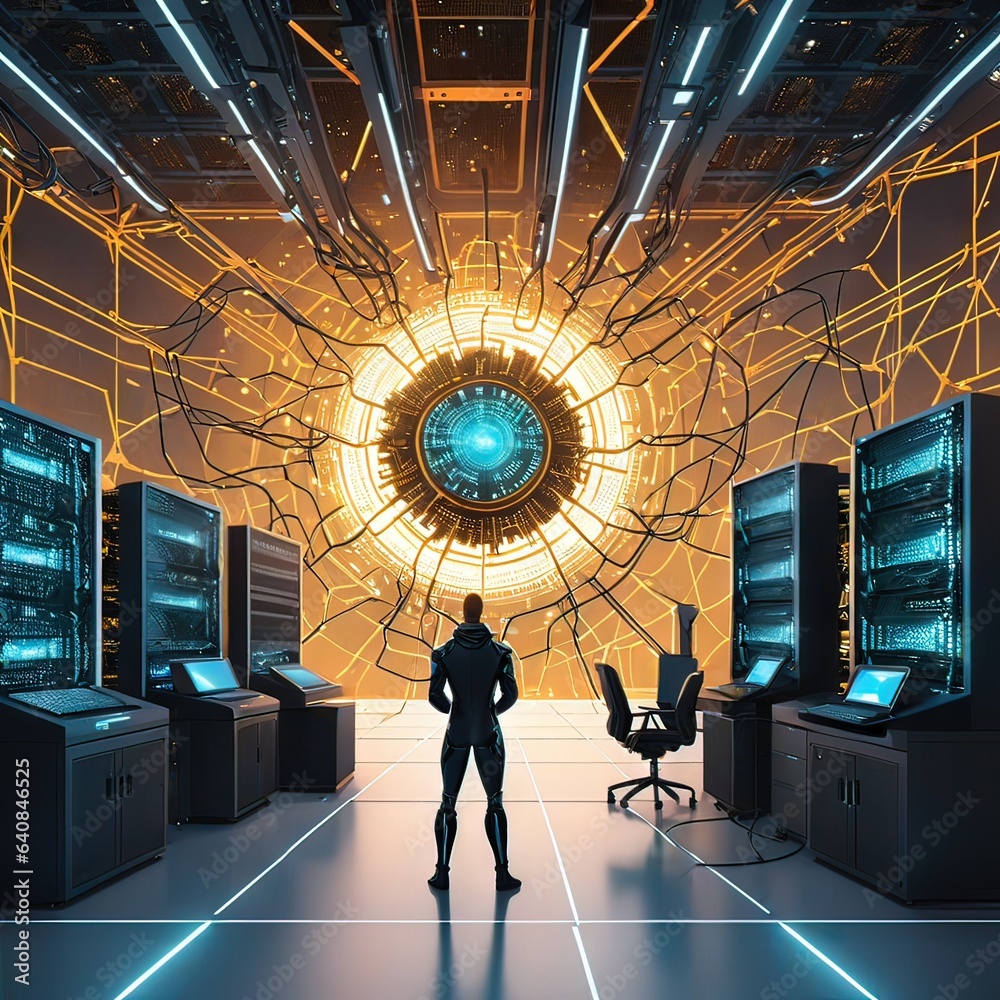 Cutting-edge Vision: Tech Guru in Futuristic Data Center Utilizing ...