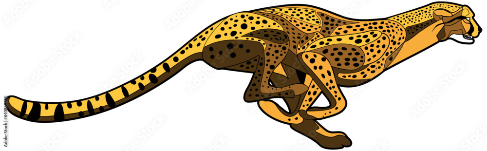 African cheetah running Creative illustration isolated on white ...