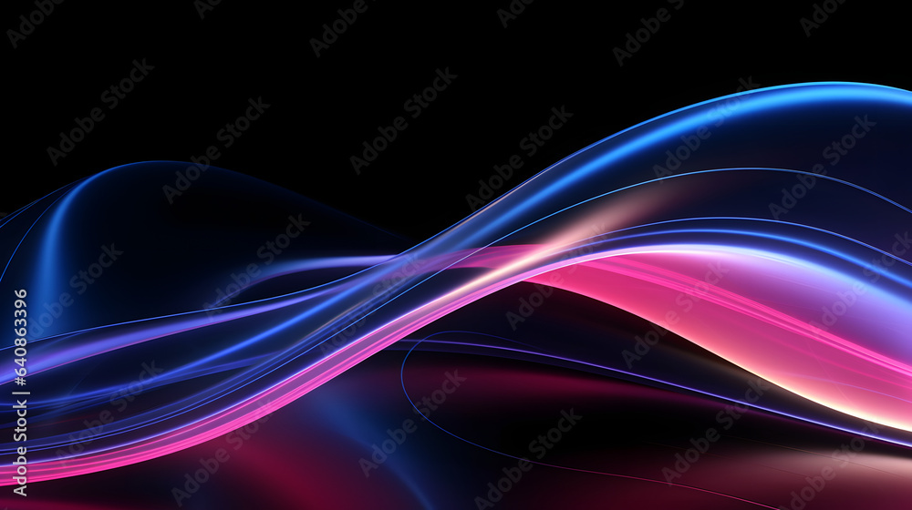 3d render. Abstract neon wallpaper. Glowing lines over black background ...