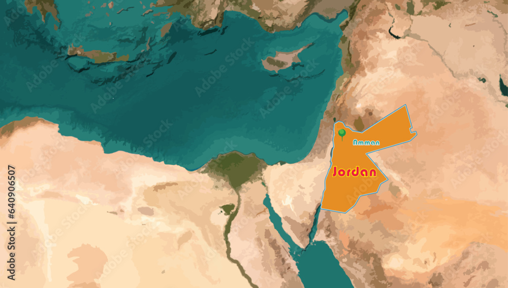 Hashemite Kingdom of Jordan or Jordan map on the world background. The ...