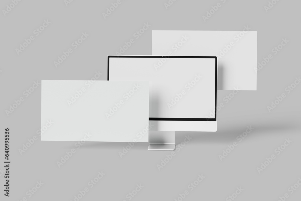 Modern computer monitor mockup with blank wireframing pages. Concept ...