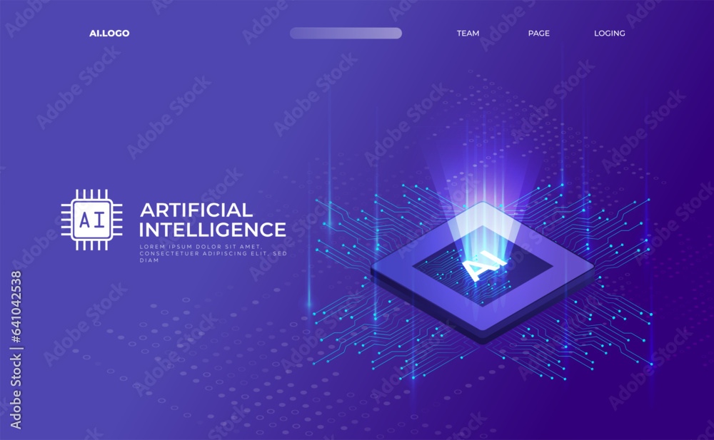 Artificial Intelligence vector banner, Deep machine learning AI ...