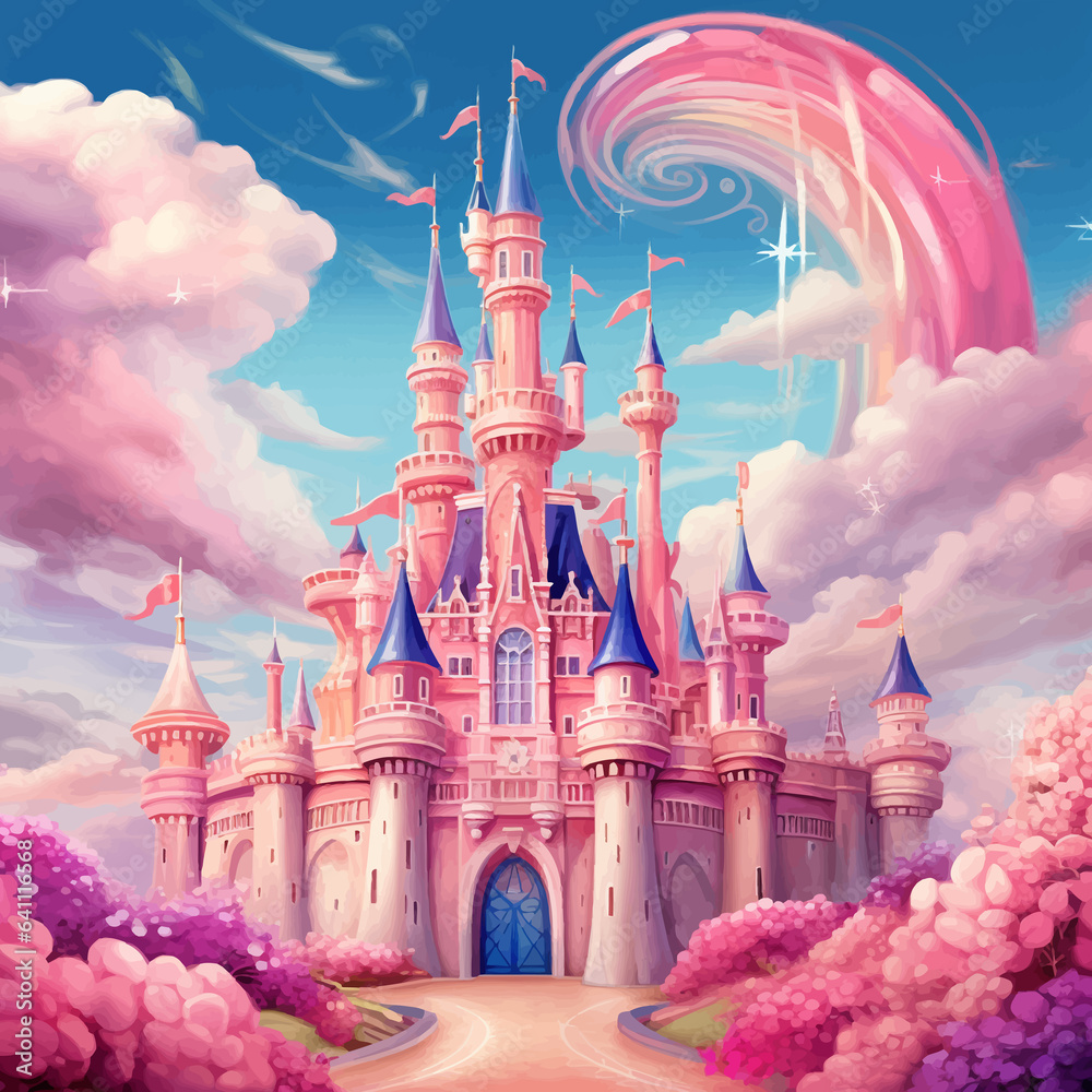 Princess Castle. Magic Pink Castle in the clouds. Fantasy world ...