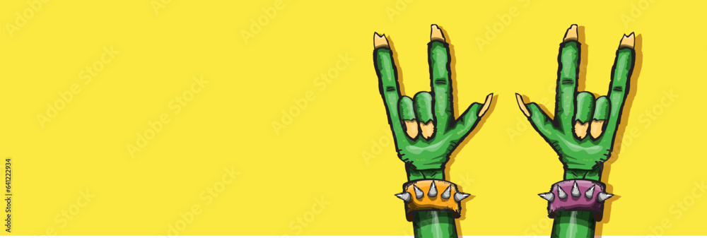vector green cartoon Zombie rock n roll hand isolated on horizontal ...