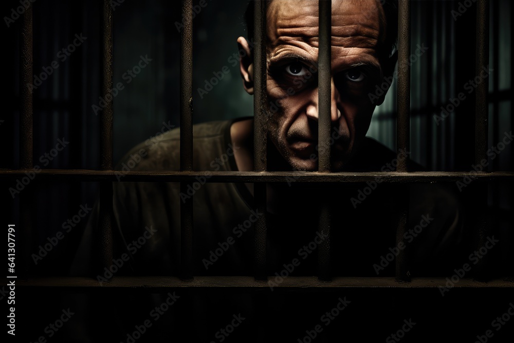 Dark Portrait of Man in Jail Concept for Confinement, Anxiety, Personal ...