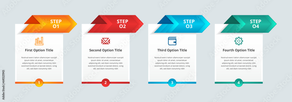 Progress bar with 4 arrows on top rectangular elements placed in ...