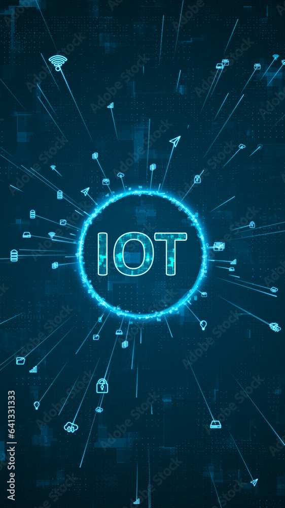 Blue digital IOT logo and ring rotation around logo with ai icon spread ...