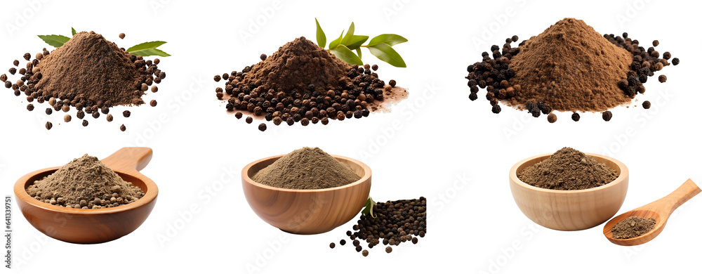 Fresh organic delicious cubeb pepper powder set isolated on transparent ...