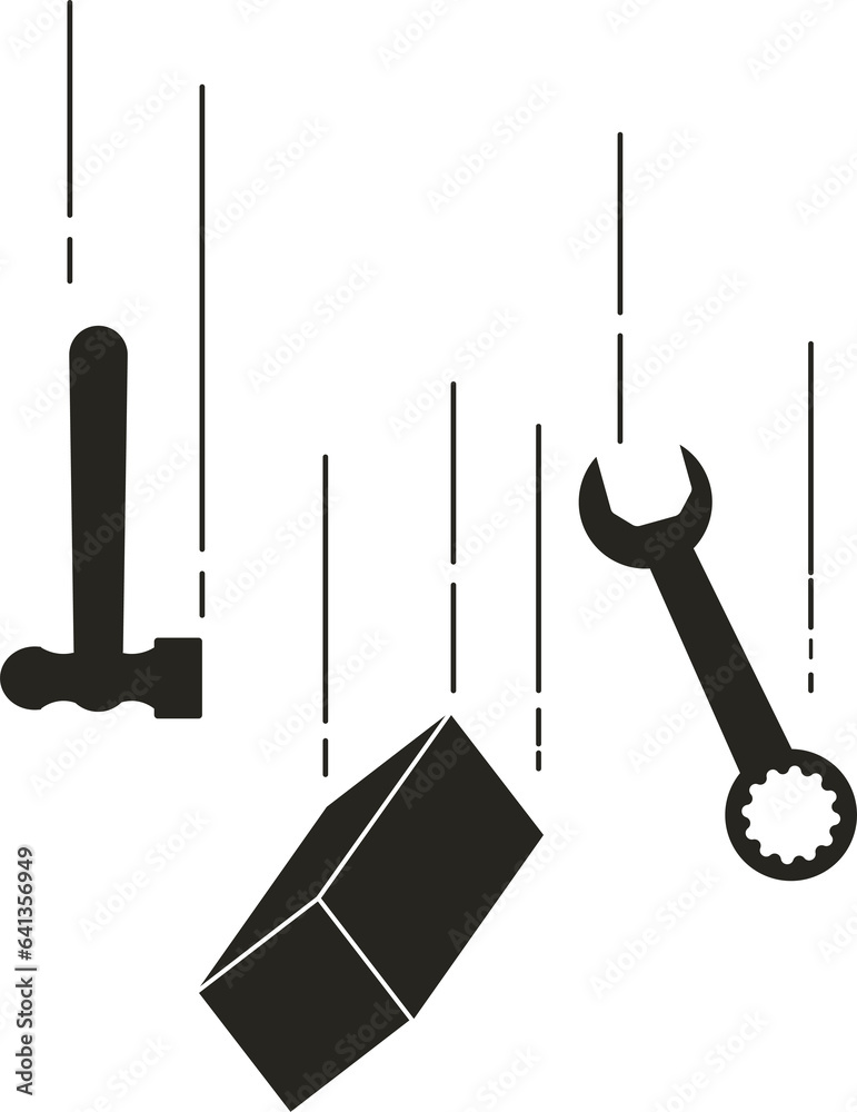 Isolated illustration of black pictogram hammer, wrench, steel block ...